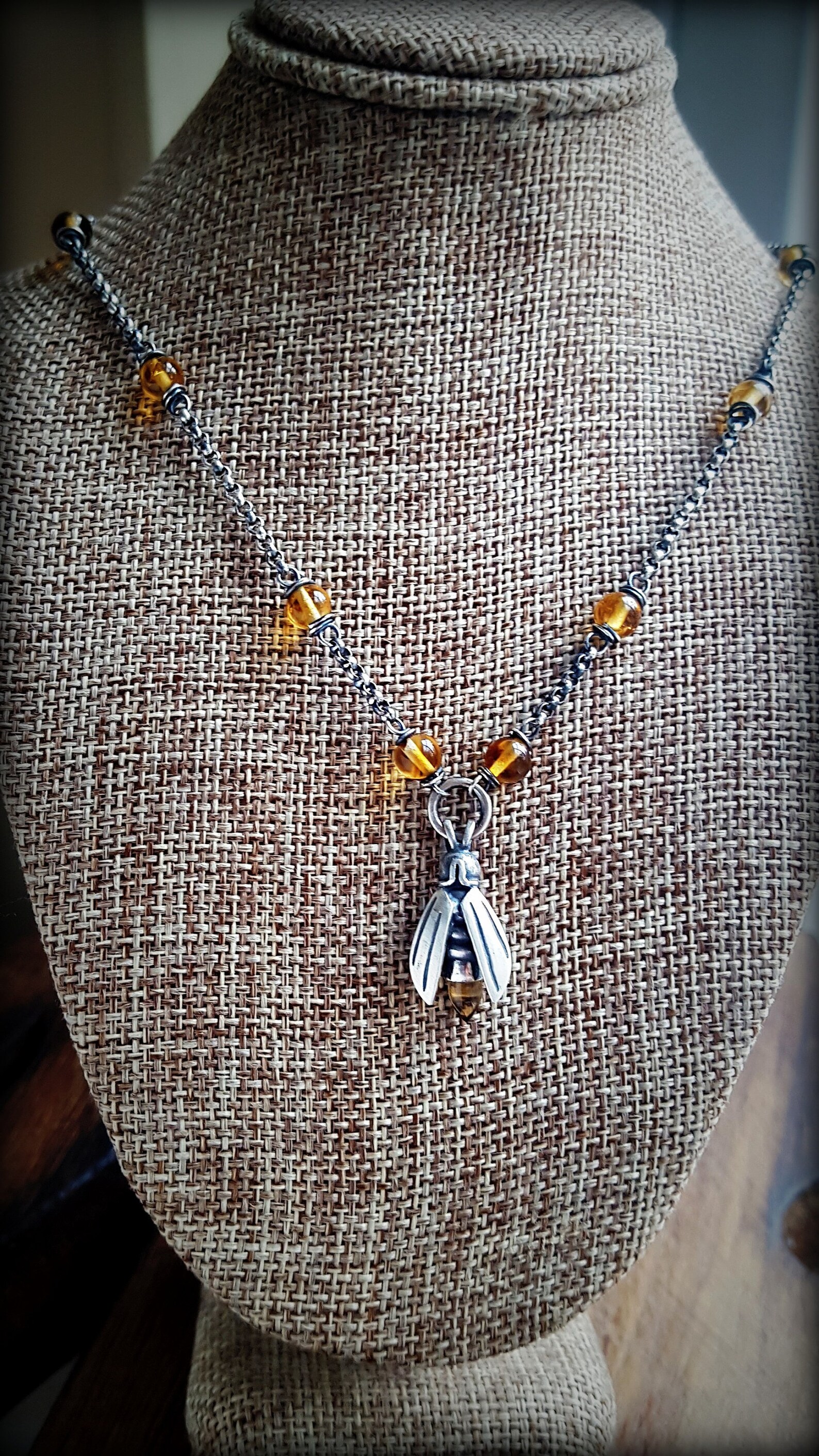 Sterling Silver Firefly Necklace, Citrine, Beaded Rolo Chain, November ...