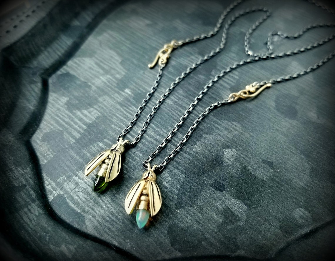 Gold Firefly Necklace 14k Gold Gemstone Firefly Gold Insect - Etsy