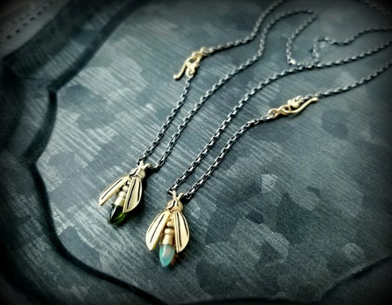 Gold Firefly Necklace 14k Gold Gemstone Firefly Gold Insect - Etsy