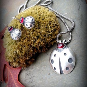 Ladybird Necklace, Garnet Sterling Ladybug, Gemstone Ladybug Necklace ...