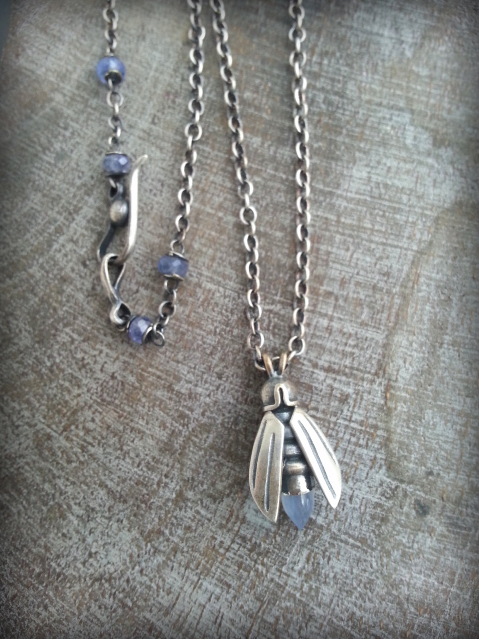 Blue Ghost Firefly Necklace Gemstone Firefly Necklace - Etsy