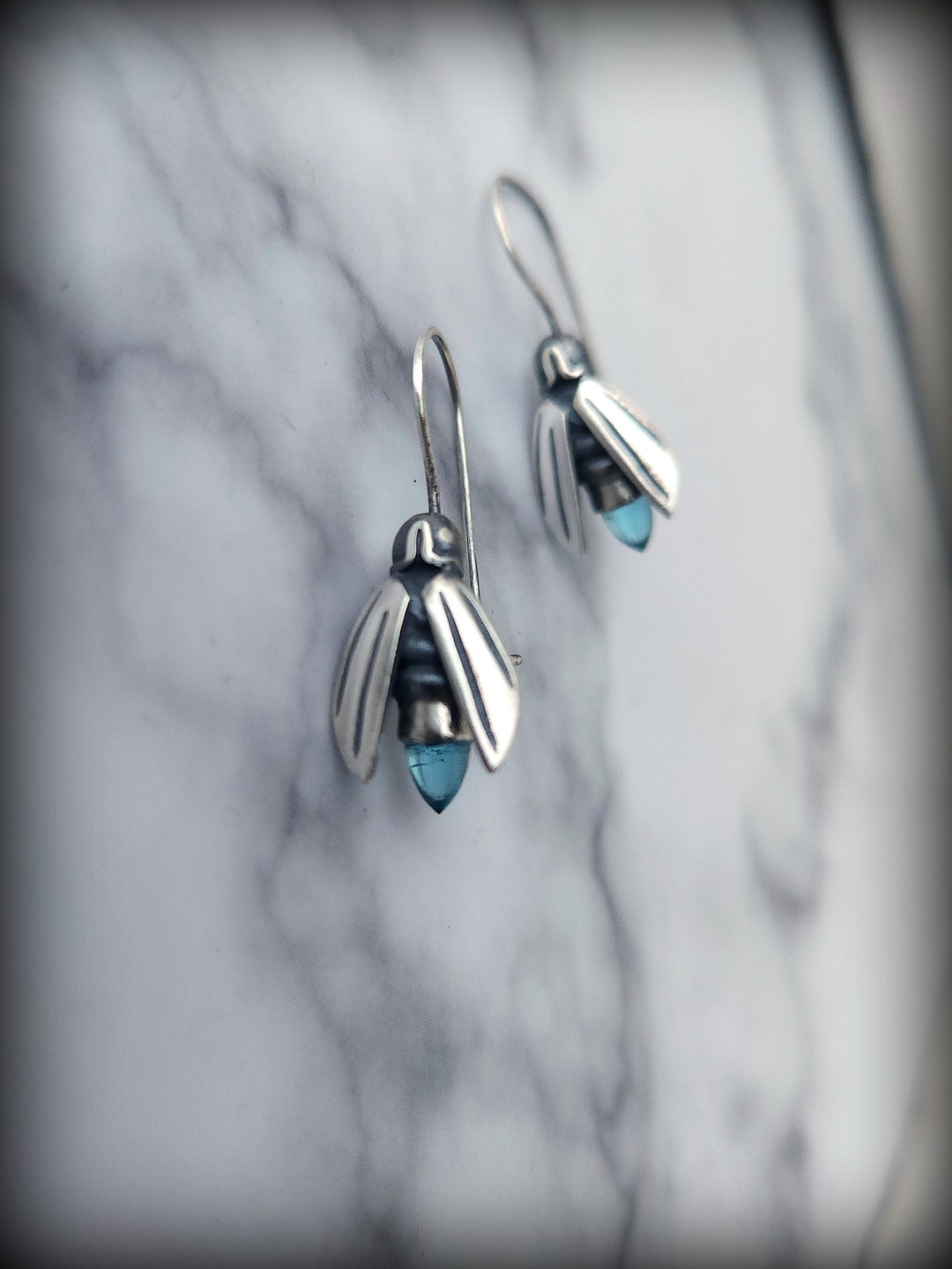 Blue Ghost Firefly Earrings, Sterling Firefly Earrings, Blue Topaz ...