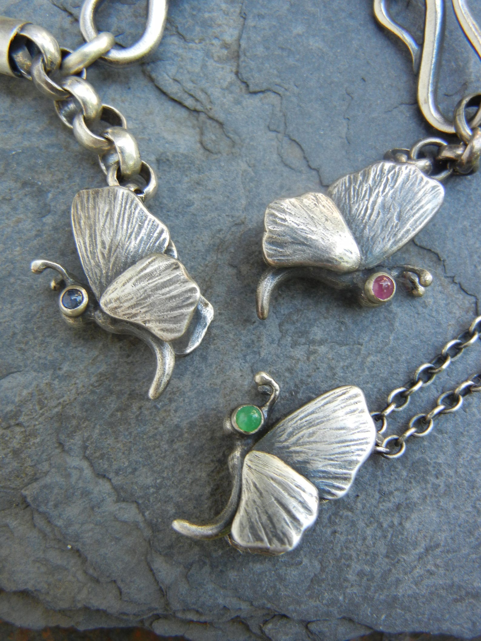 Moth Bracelet on Twisted Rope With Ruby Emerald or Sapphire - Etsy