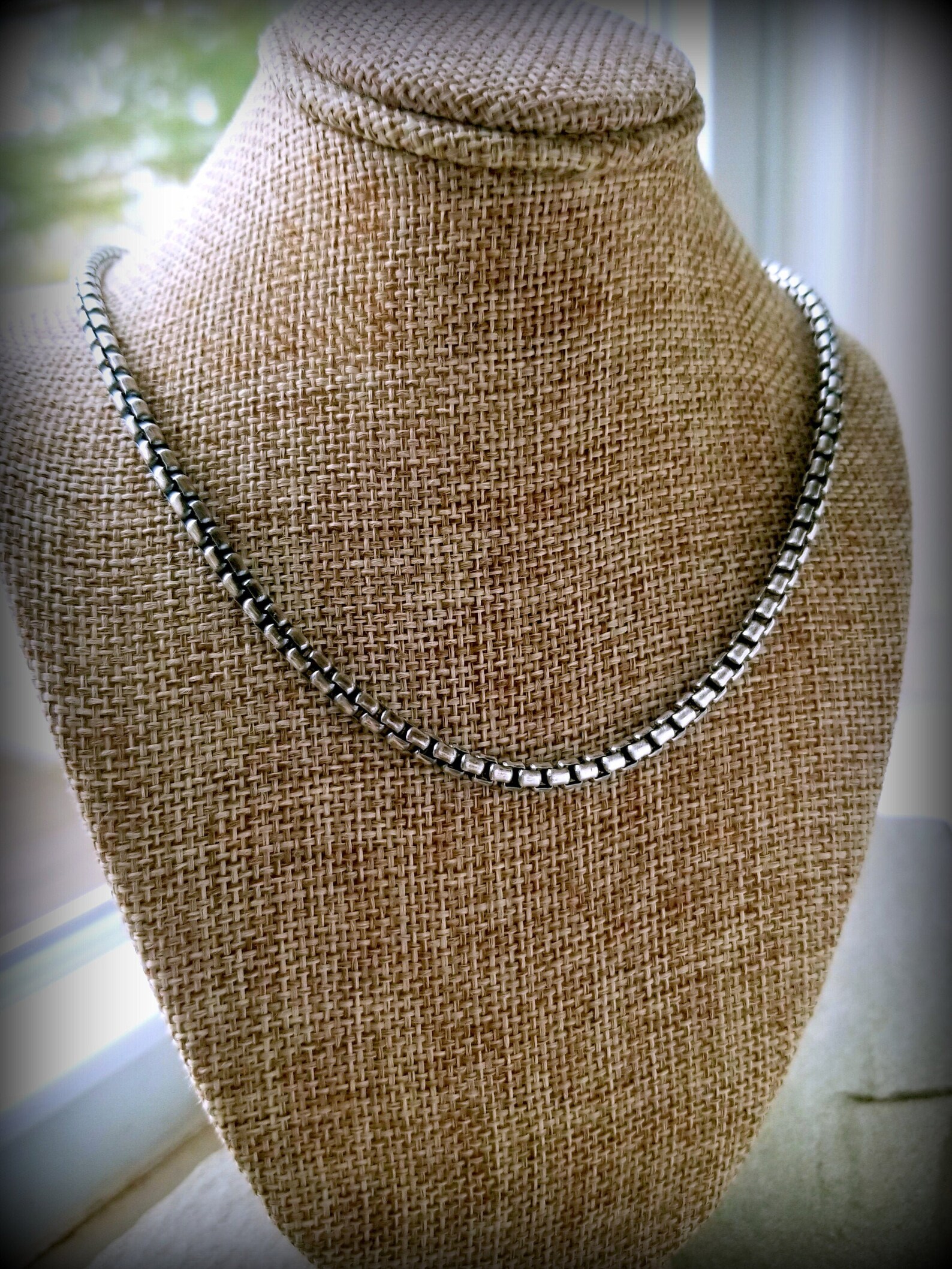 4mm Sterling Box Chain Necklace, Antiqued Silver Rounded Box Link ...