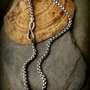 4mm Sterling Box Chain Necklace, Antiqued Silver Rounded Box Link ...