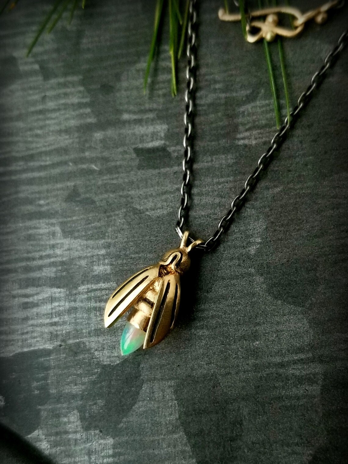 Gold Firefly Necklace 14k Gold Gemstone Firefly Gold Insect - Etsy