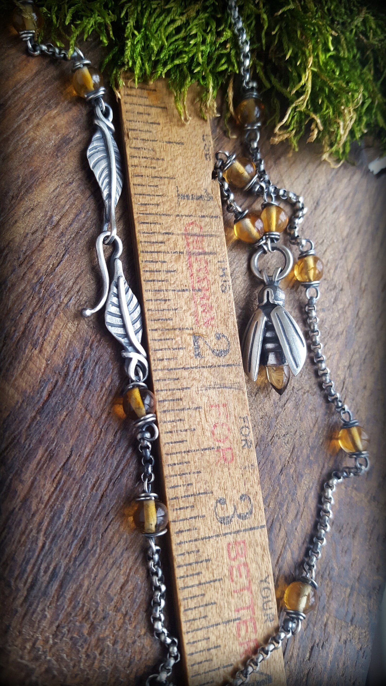 Sterling Silver Firefly Necklace, Citrine, Beaded Rolo Chain, November ...
