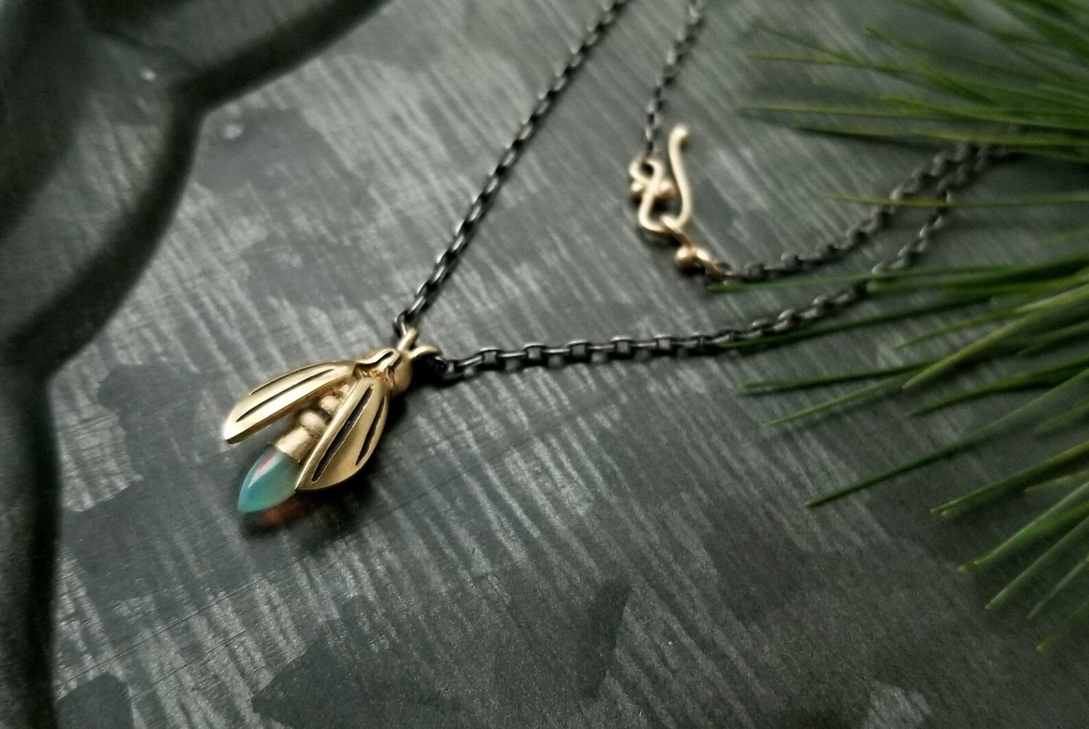 Gold Firefly Necklace 14k Gold Gemstone Firefly Gold Insect - Etsy