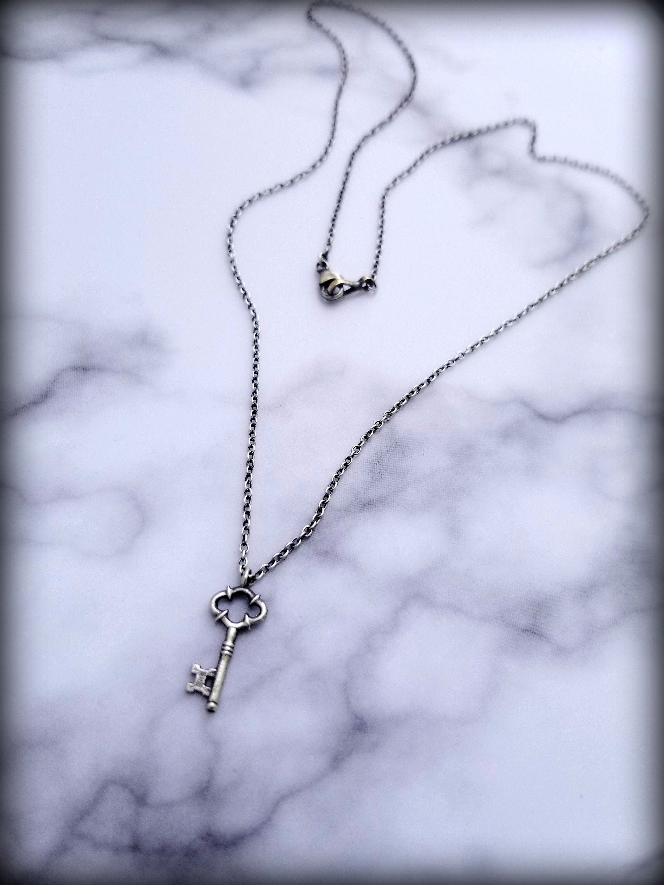 Sterling Silver Key Necklace, Delicate Skeleton Key Charm, Cybele Key ...