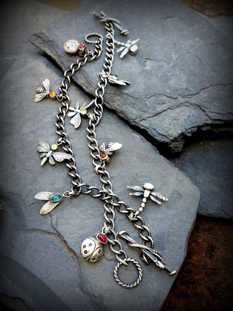 Nature Charm Bracelet Sterling Insect Charm Bracelet Modern - Etsy