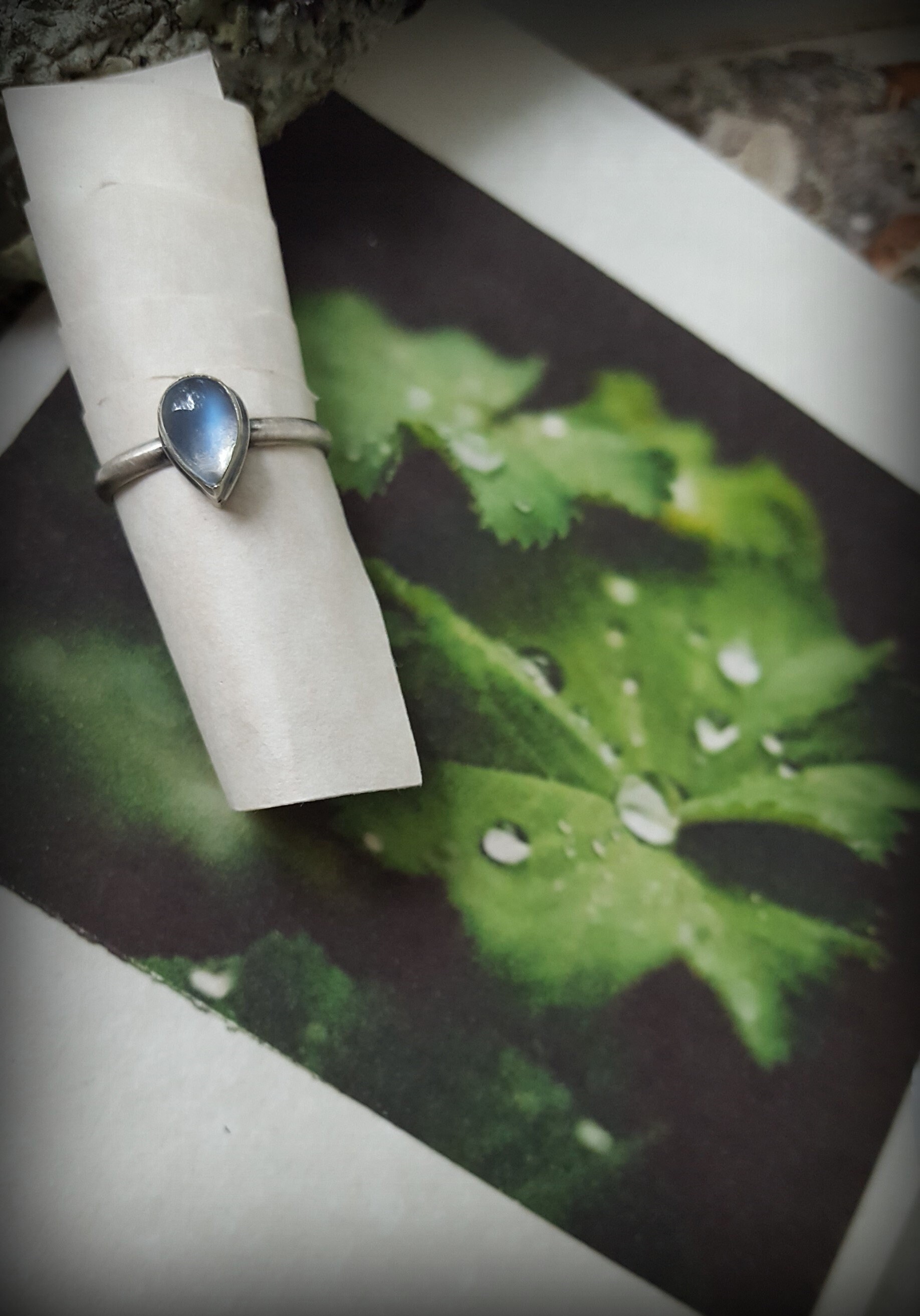 Adularia Moonstone Raindrop Ring Sterling Solitare High | Etsy