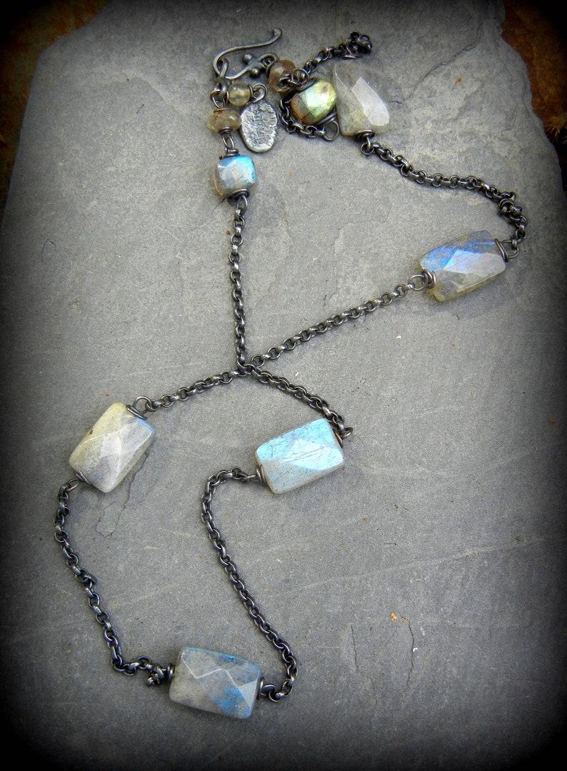 Labradorite Path Necklace Sterling Labradorite Station - Etsy