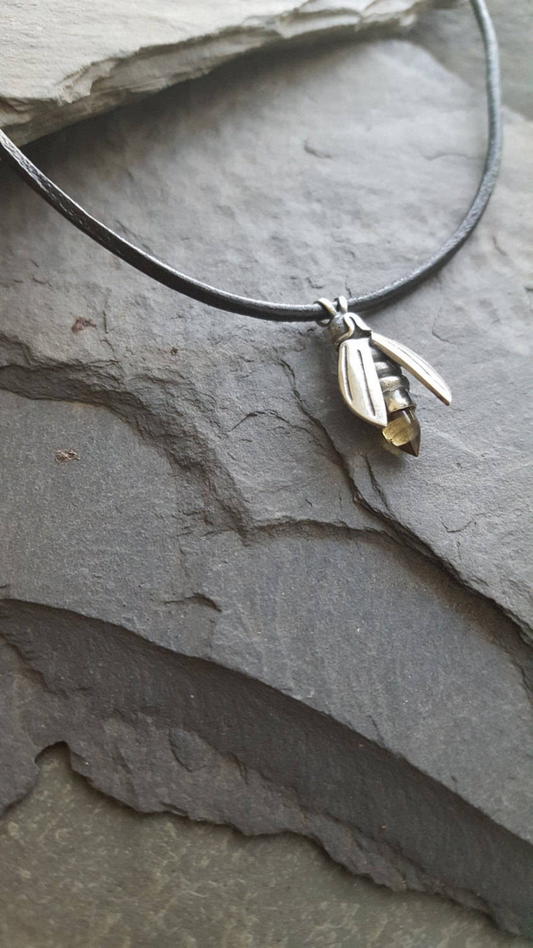 Citrine Firefly Pendant, Sterling Firefly on Leather Cord, Sterling ...