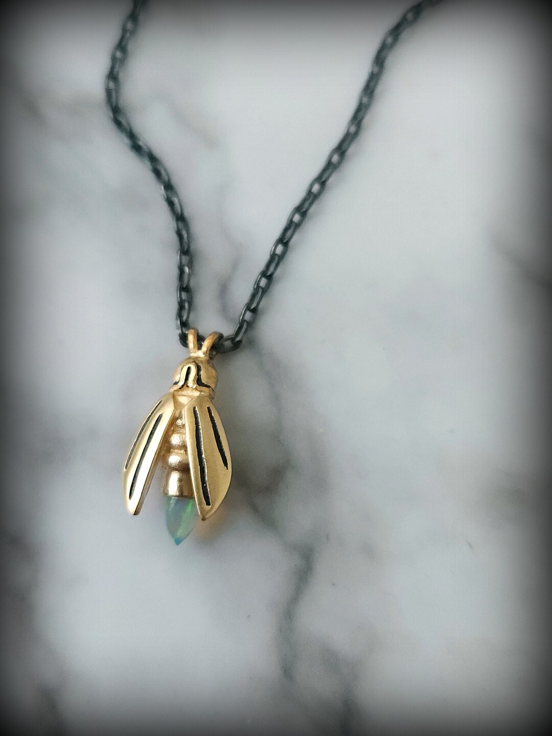 Gold Firefly Necklace, 14k Gold Gemstone Firefly, Gold Insect, 14k Gold ...