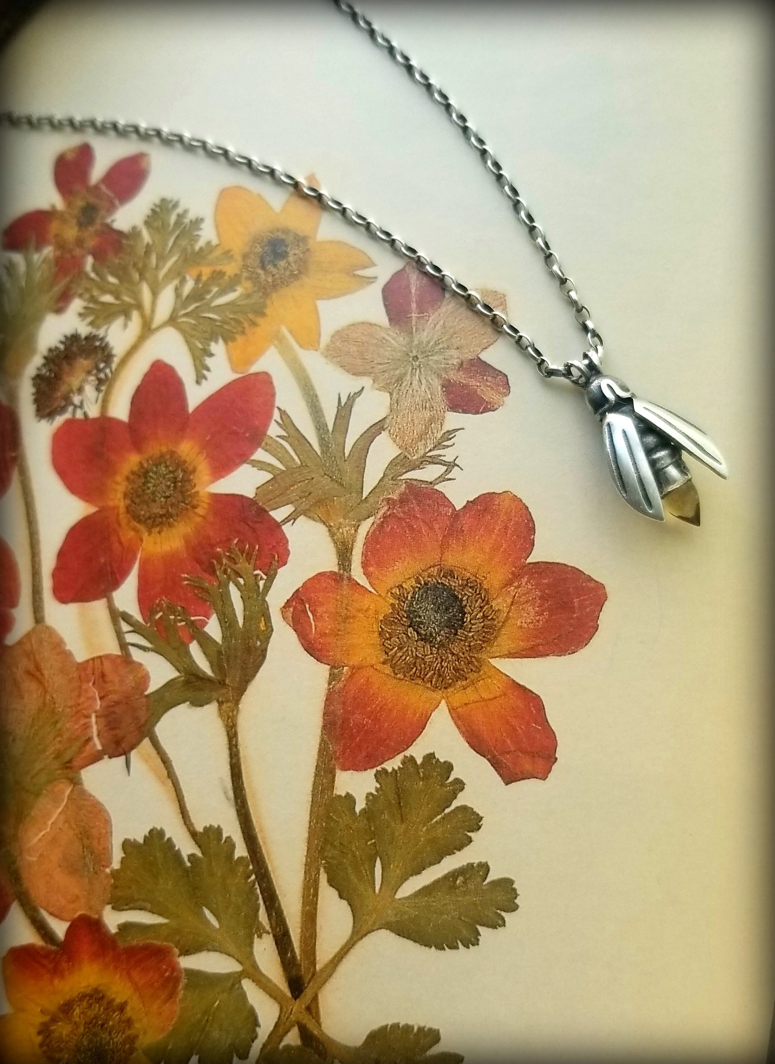 Firefly Necklace, Citrine Firefly, Sterling Insect Amulet, Firefly ...
