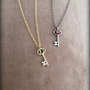 Cybele Key Necklace, Gemstone Key Charm Necklace, 14k Gold Key Charm ...