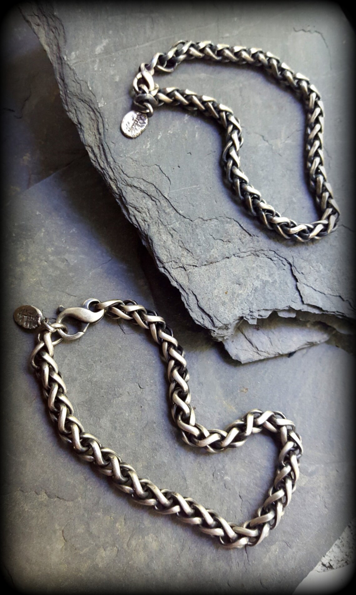 Men's Antiqued Sterling Chain Bracelet, Woven 5mm Silver Bracelet ...