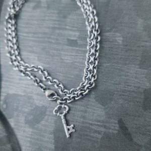 Cybele Key Charm Bracelet, Antiqued Sterling Silver Cable Chain - Etsy