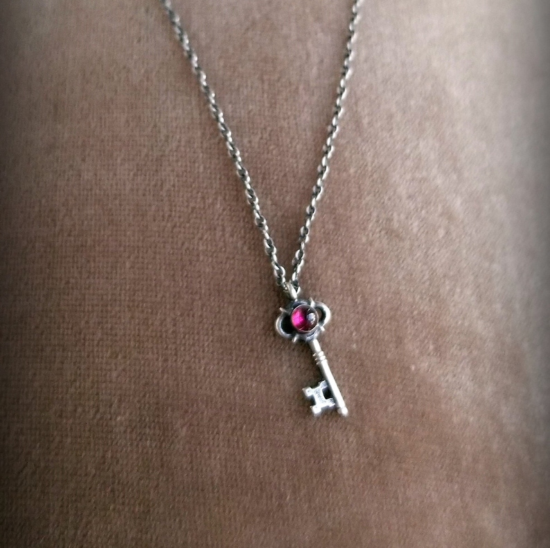 Cybele Key Necklace, 14k Gemstone Key Charm Necklace, Ancient Sterling ...
