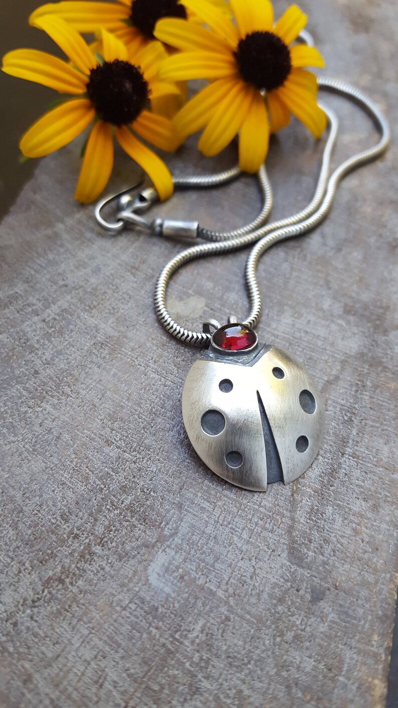 Ladybird Necklace, Garnet Sterling Ladybug, Gemstone Ladybug Necklace ...