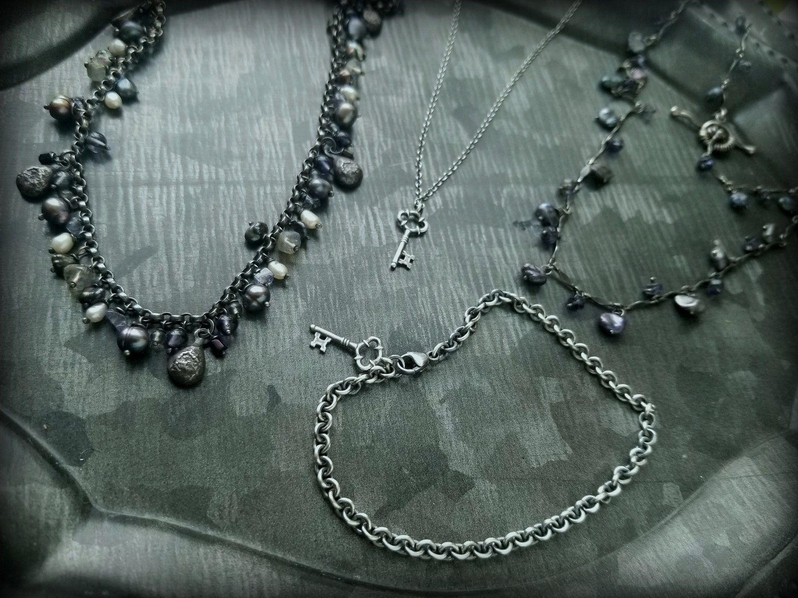 Cybele Key Charm Bracelet, Antiqued Sterling Silver Cable Chain - Etsy