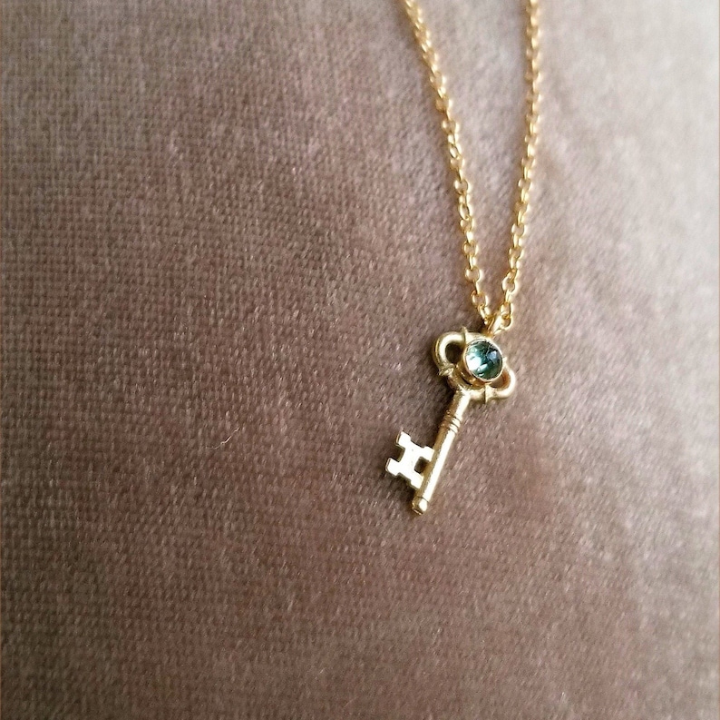 Cybele Key Necklace Gemstone Key Charm Necklace 14k Gold Key | Etsy