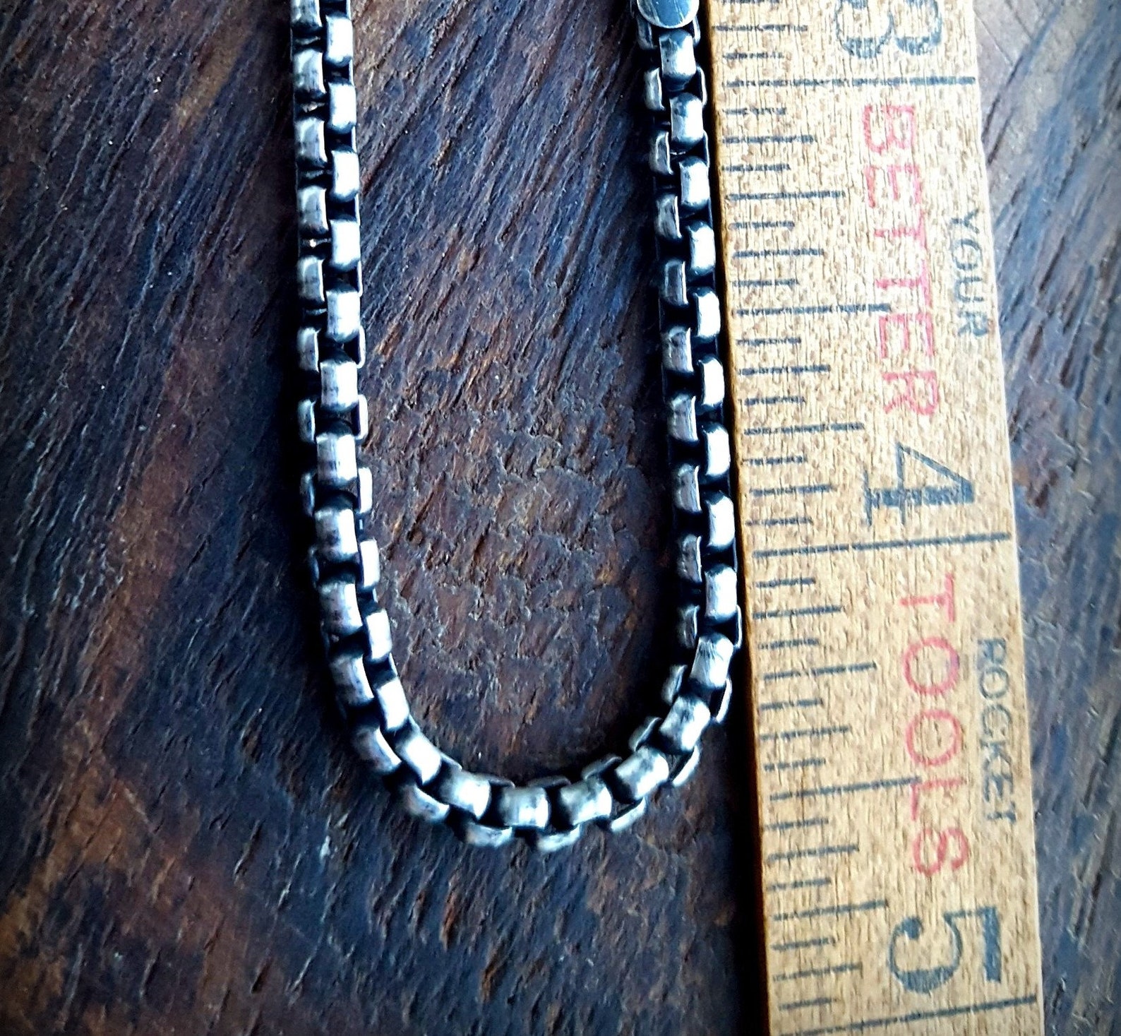 4mm Sterling Box Chain Necklace Antiqued Silver Rounded Box - Etsy