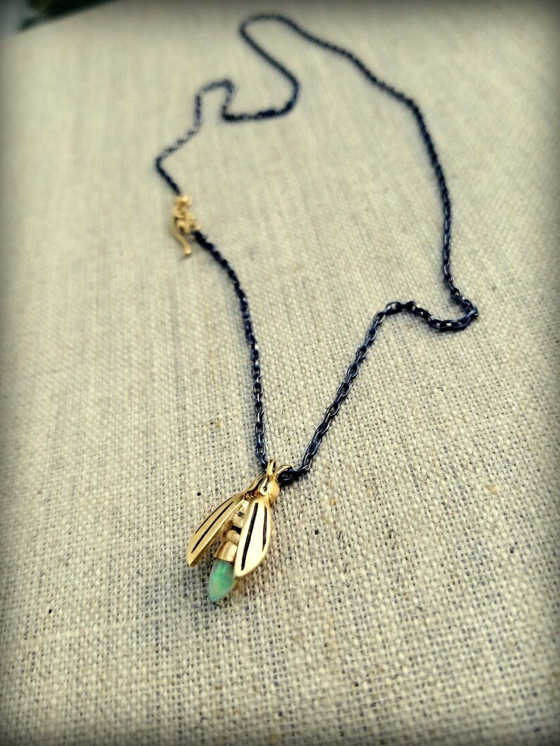 Gold Firefly Necklace, 14k Gold Gemstone Firefly, Gold Insect, 14k Gold ...