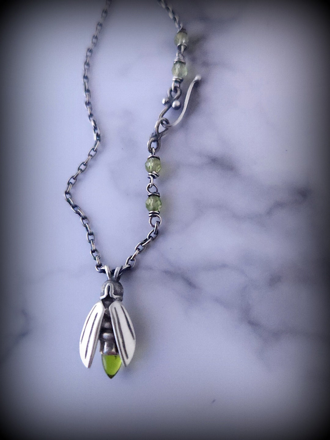 Peridot Firefly Necklace, Silver Firefly With Peridot Gem, Insect ...