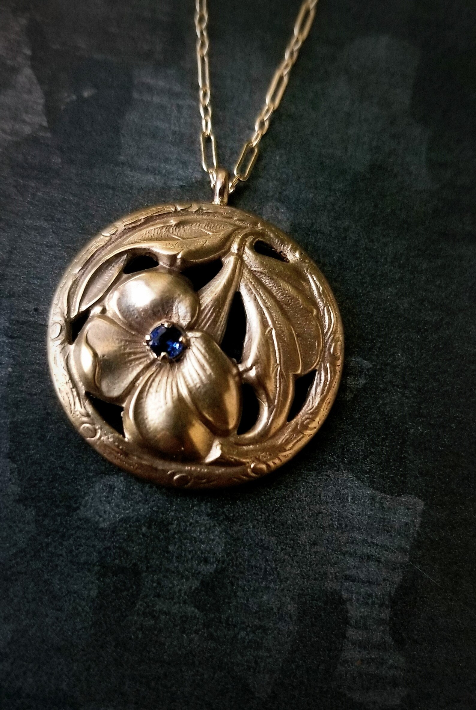 Sapphire and Solid Gold Medallion Necklace, Faceted Sapphire Gold ...