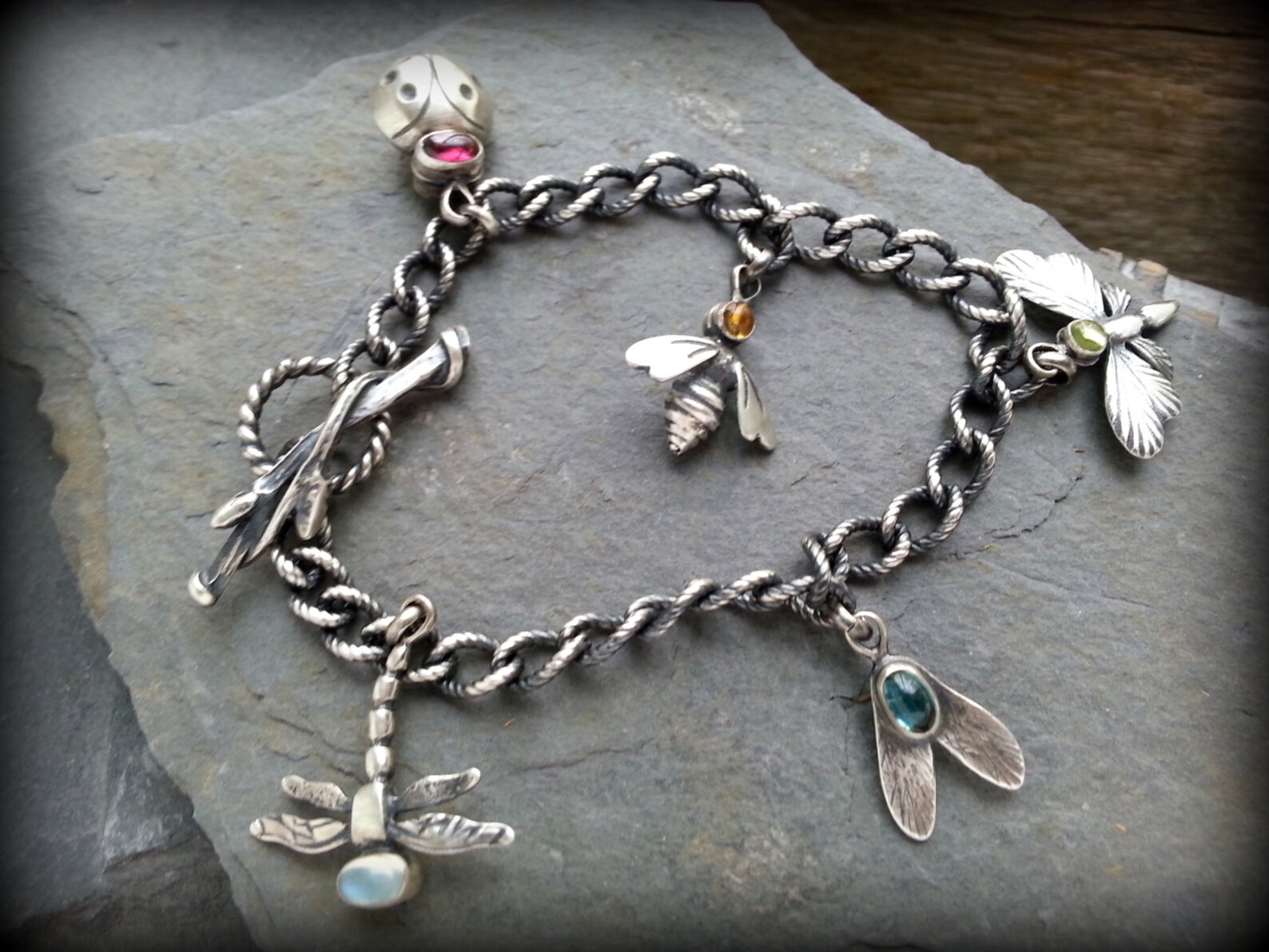 Nature Charm Bracelet Sterling Insect Charm Bracelet Modern - Etsy