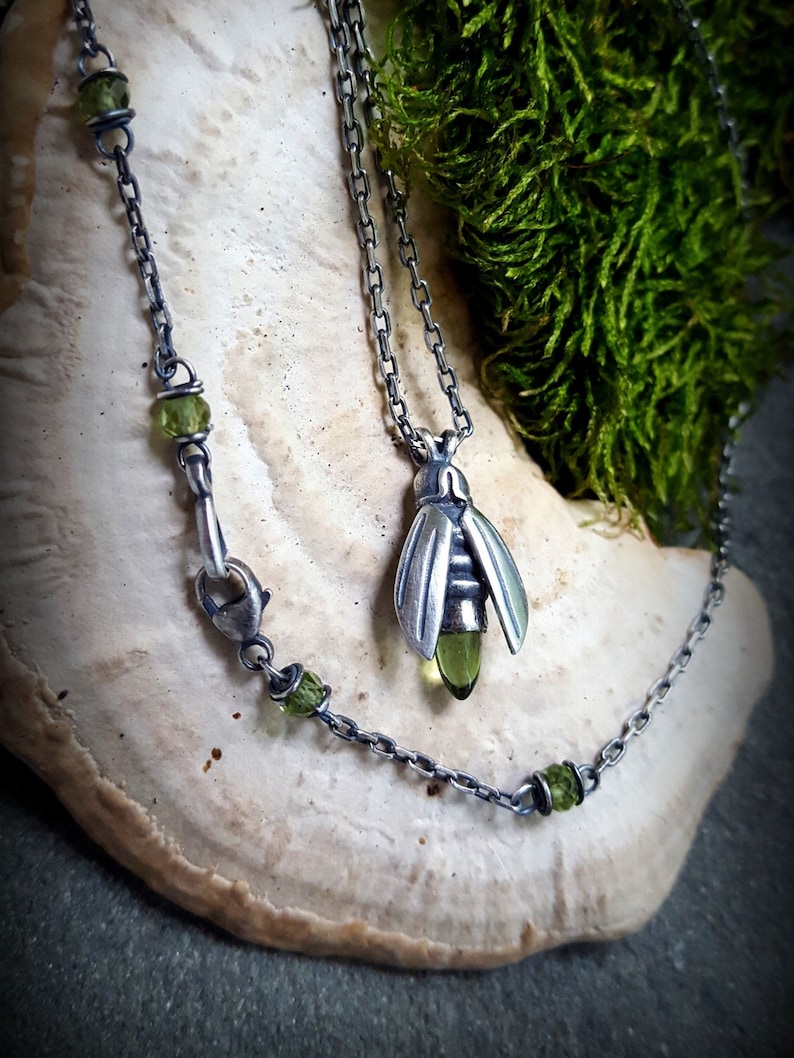 Peridot Firefly Necklace Silver Firefly With Peridot Gem - Etsy