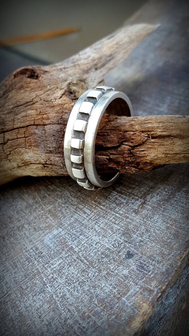 Men's Sterling Band Ring, Gear Band Ring, Men's Gear Band Ring Size 8.5 ...