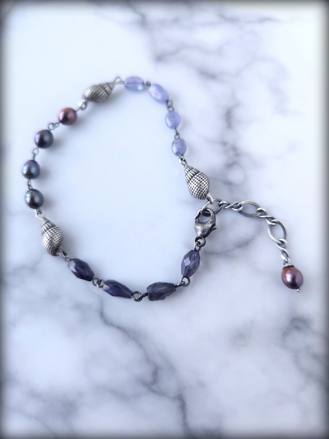 Snail Shell Bracelet, Pearl and Shell Bracelet, Antiqued Silver ...