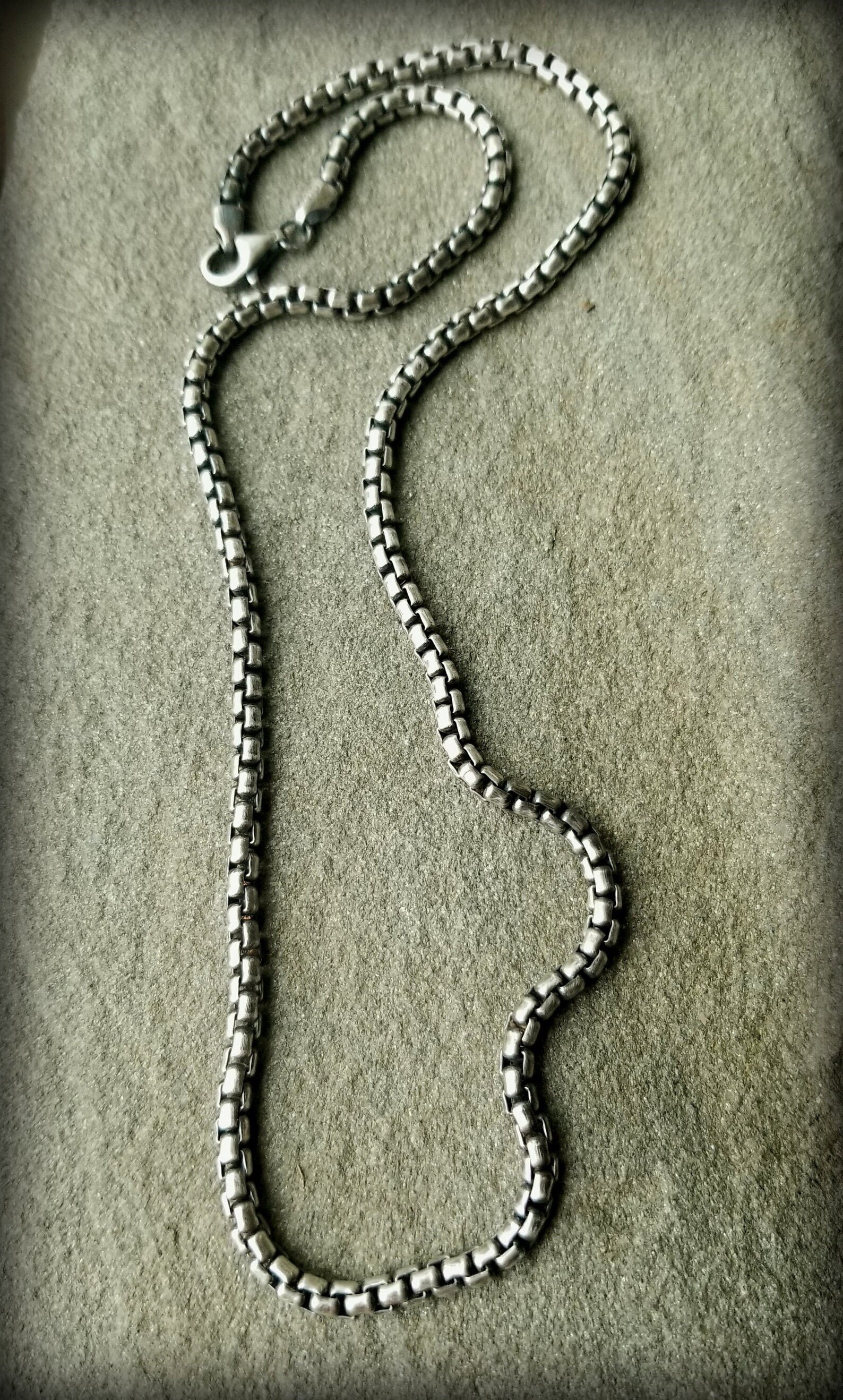 4mm Sterling Box Chain Necklace, Antiqued Silver Rounded Box Link ...