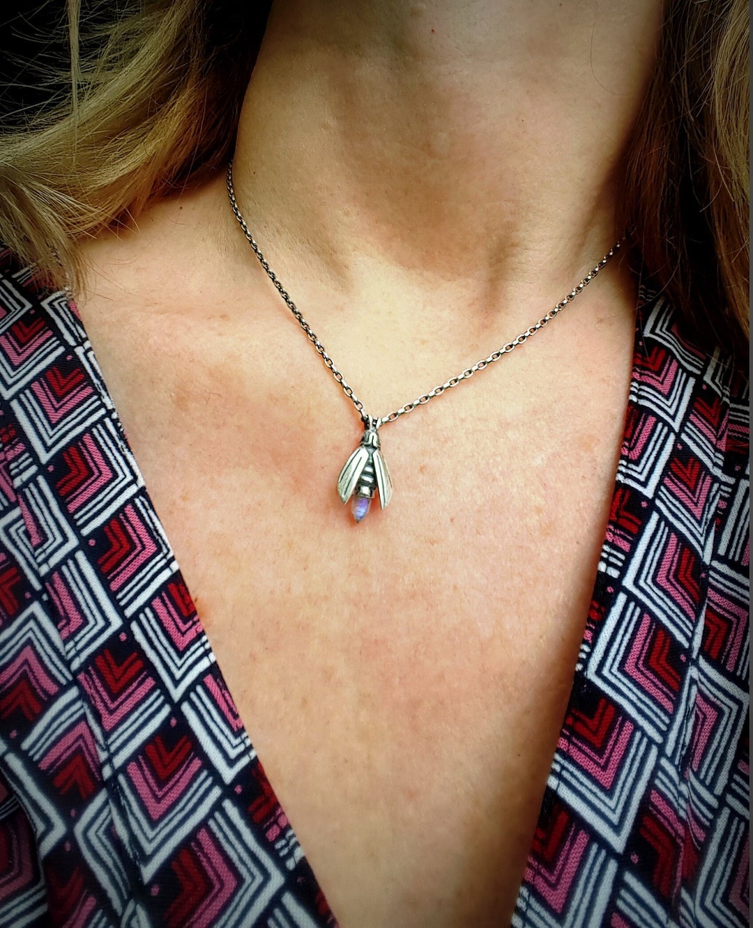 Firefly Necklace, Moonstone Firefly, Silver Firefly Necklace, Magic ...