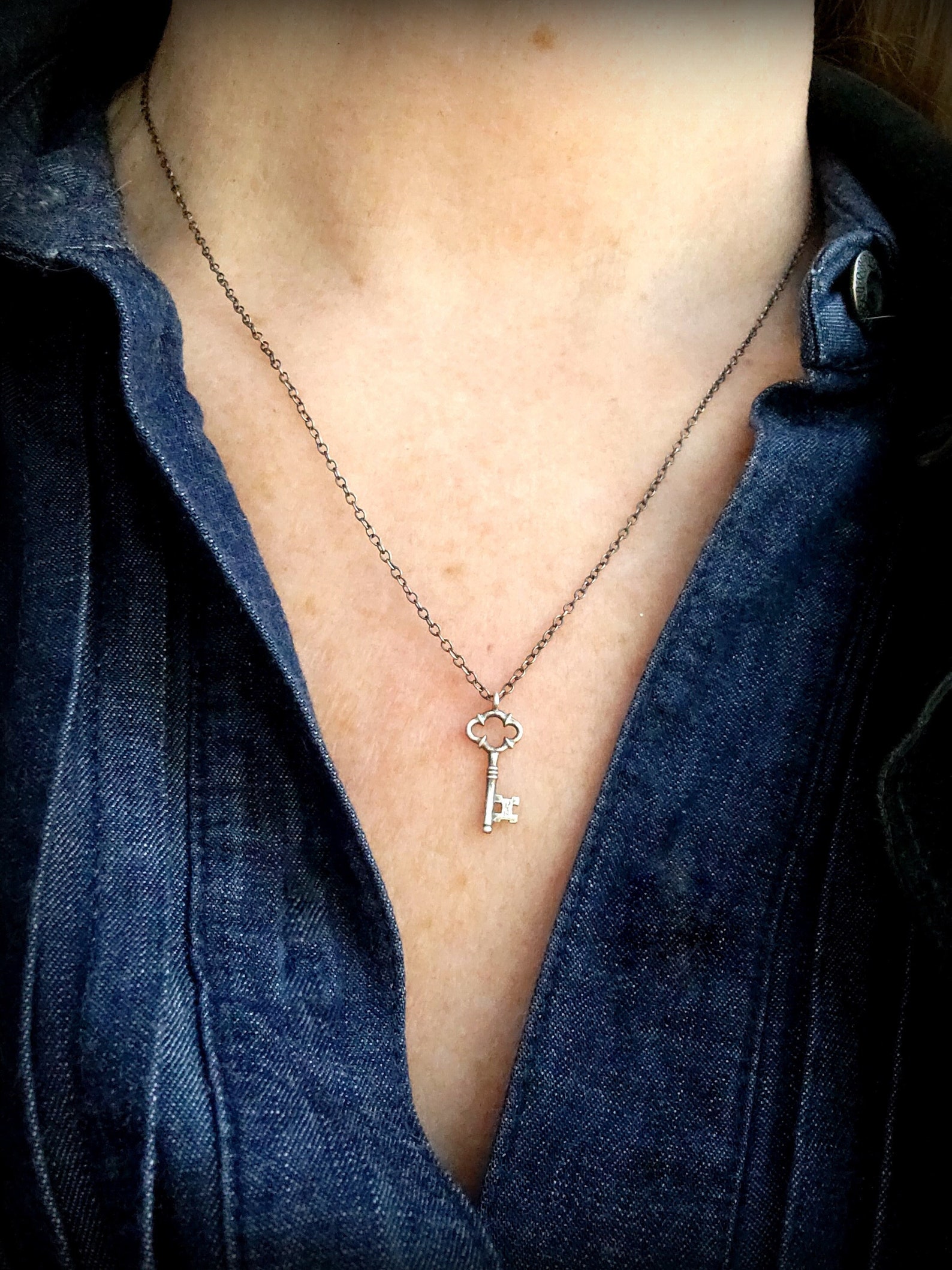 Sterling Silver Key Necklace, Delicate Skeleton Key Charm, Cybele Key ...