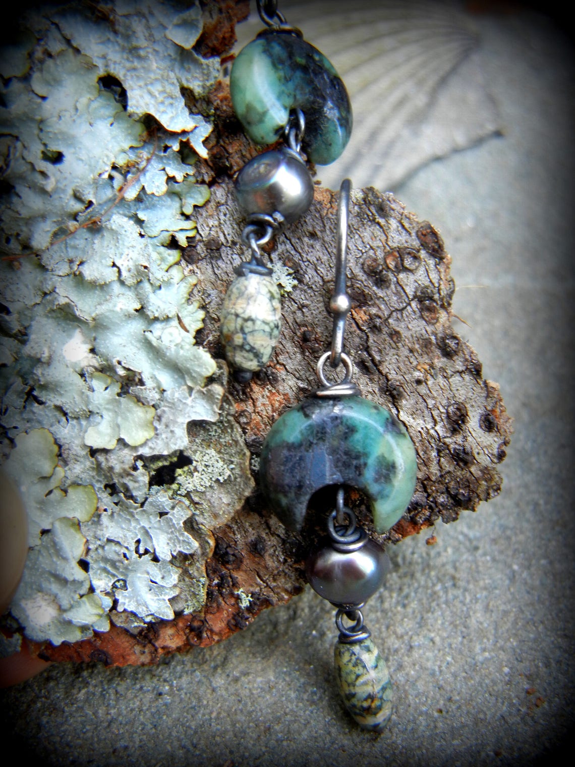 Forest Moss Earrings African Turquoise Crescents Zebra - Etsy