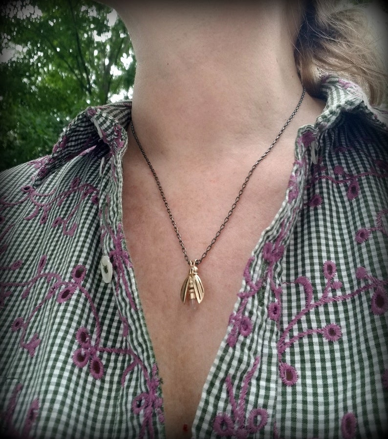 Gold Firefly Necklace, 14k Gold Gemstone Firefly, Gold Insect, 14k Gold ...