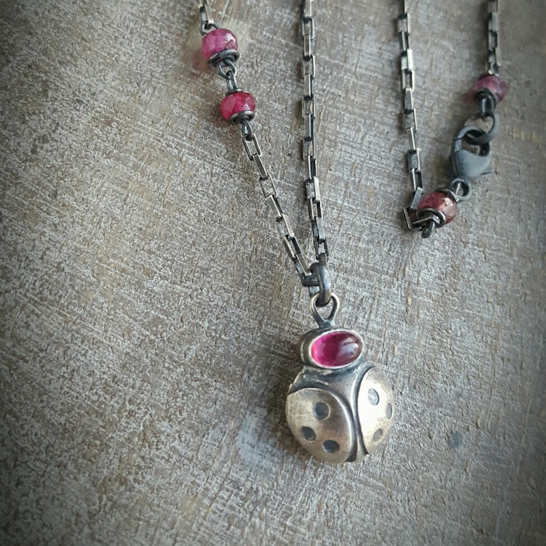 Ladybug Charm Necklace Silver Ladybug Gemstone Ladybug | Etsy