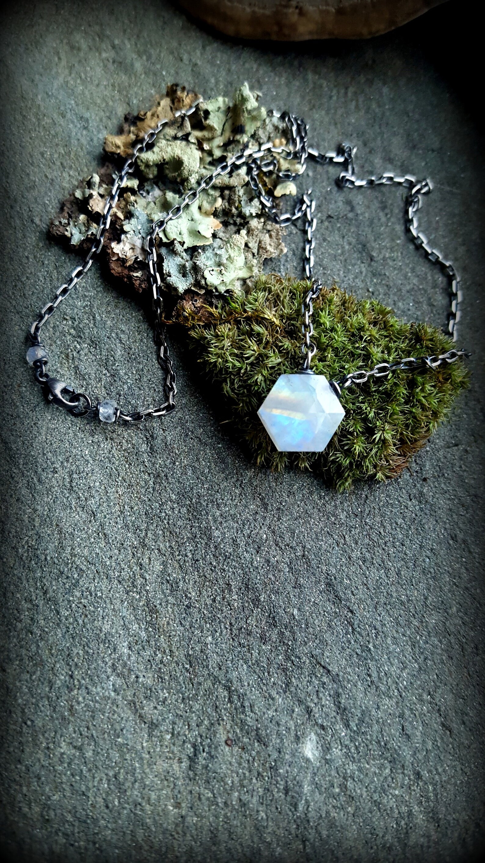 Magic Moonstone Hexagon Necklace Faceted Moonstone Amulet - Etsy