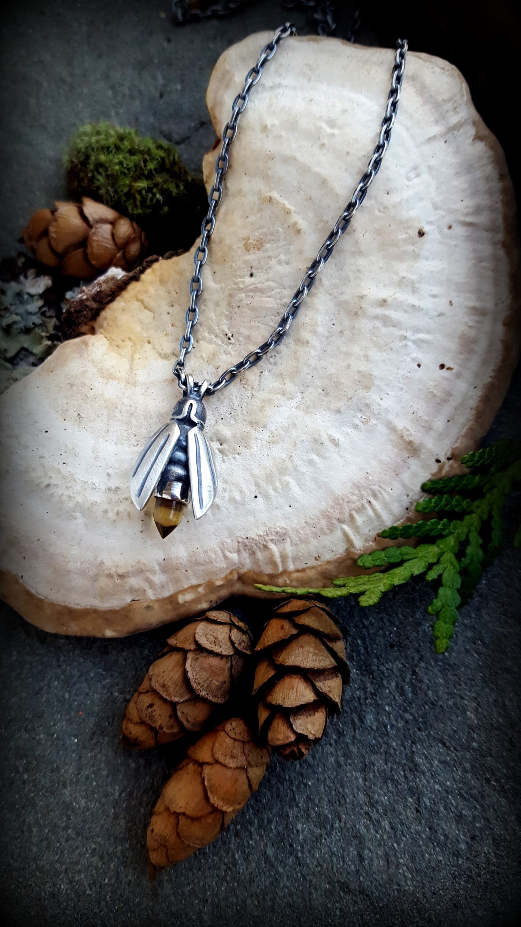 Firefly Necklace, Citrine Firefly, Sterling Insect Amulet, Firefly ...