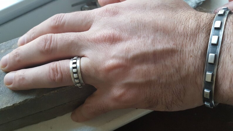 Men's Sterling Band Ring, Gear Band Ring, Men's Gear Band Ring Size 8.5 ...