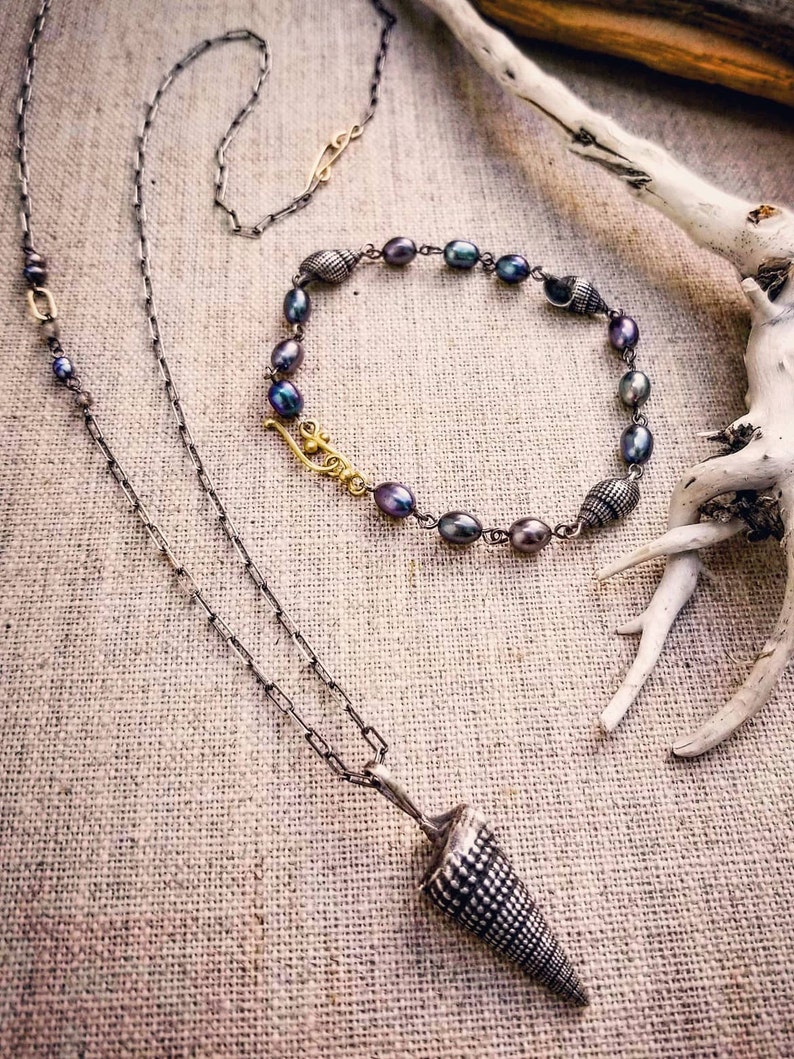Seashell Necklace, Auger Shell Necklace, Mermaid's Necklace, Sterling ...