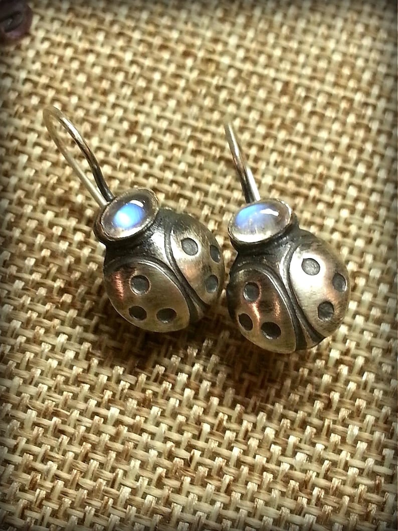 Moonstone Ladybug Earrings Gemstone Ladybugs Adularia - Etsy