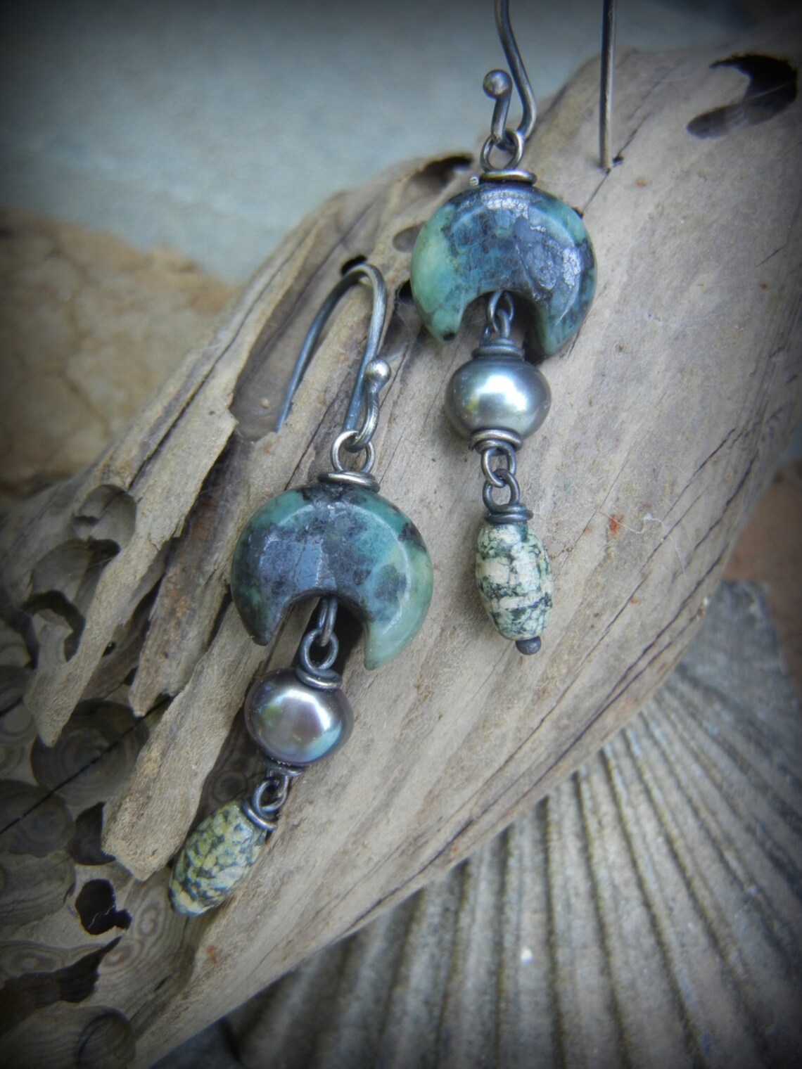 Forest Moss Earrings African Turquoise Crescents Zebra | Etsy