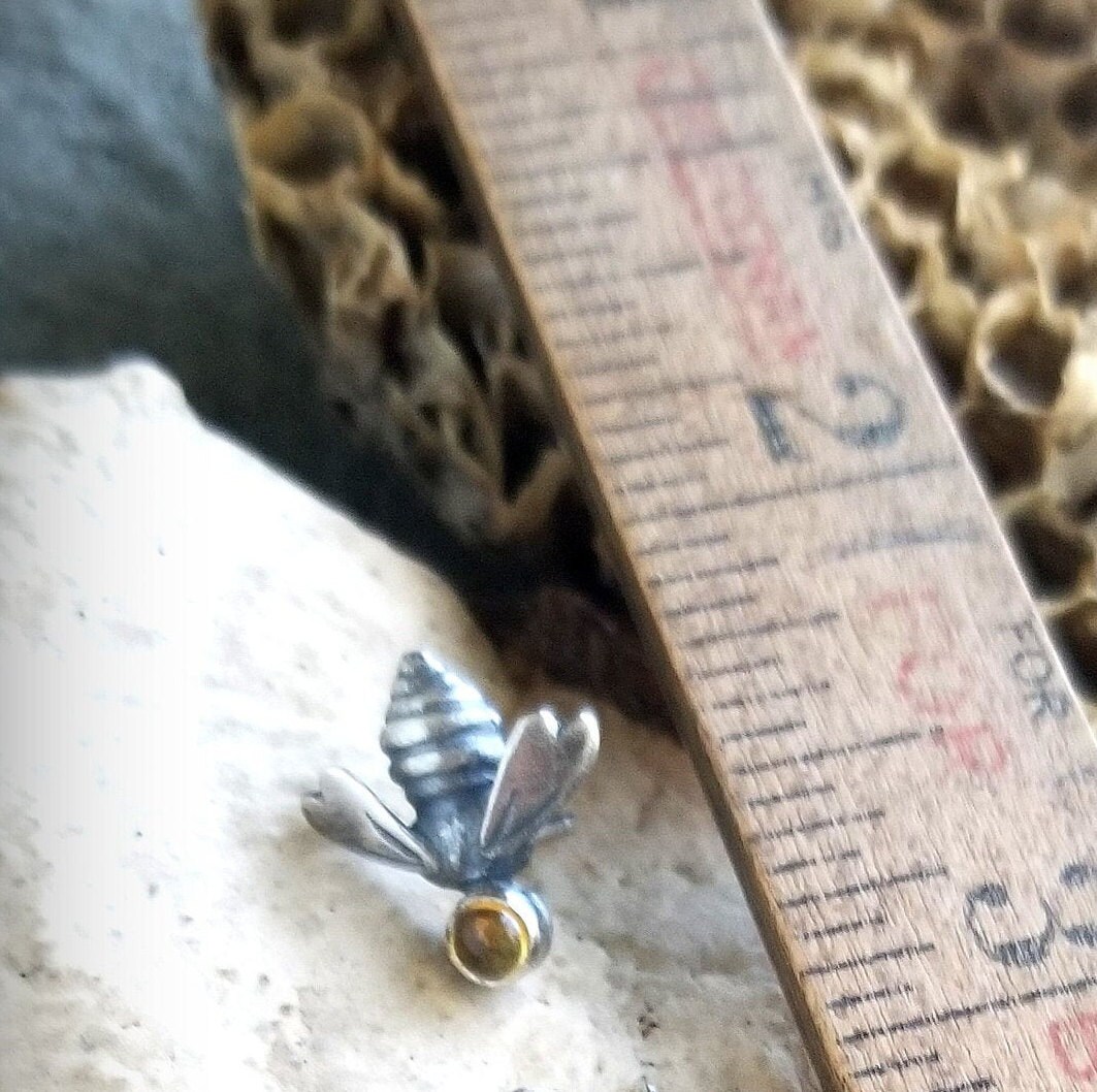 Silver Bee Stud Pin Bee Pin With Gemstone Bee Tie Tack | Etsy