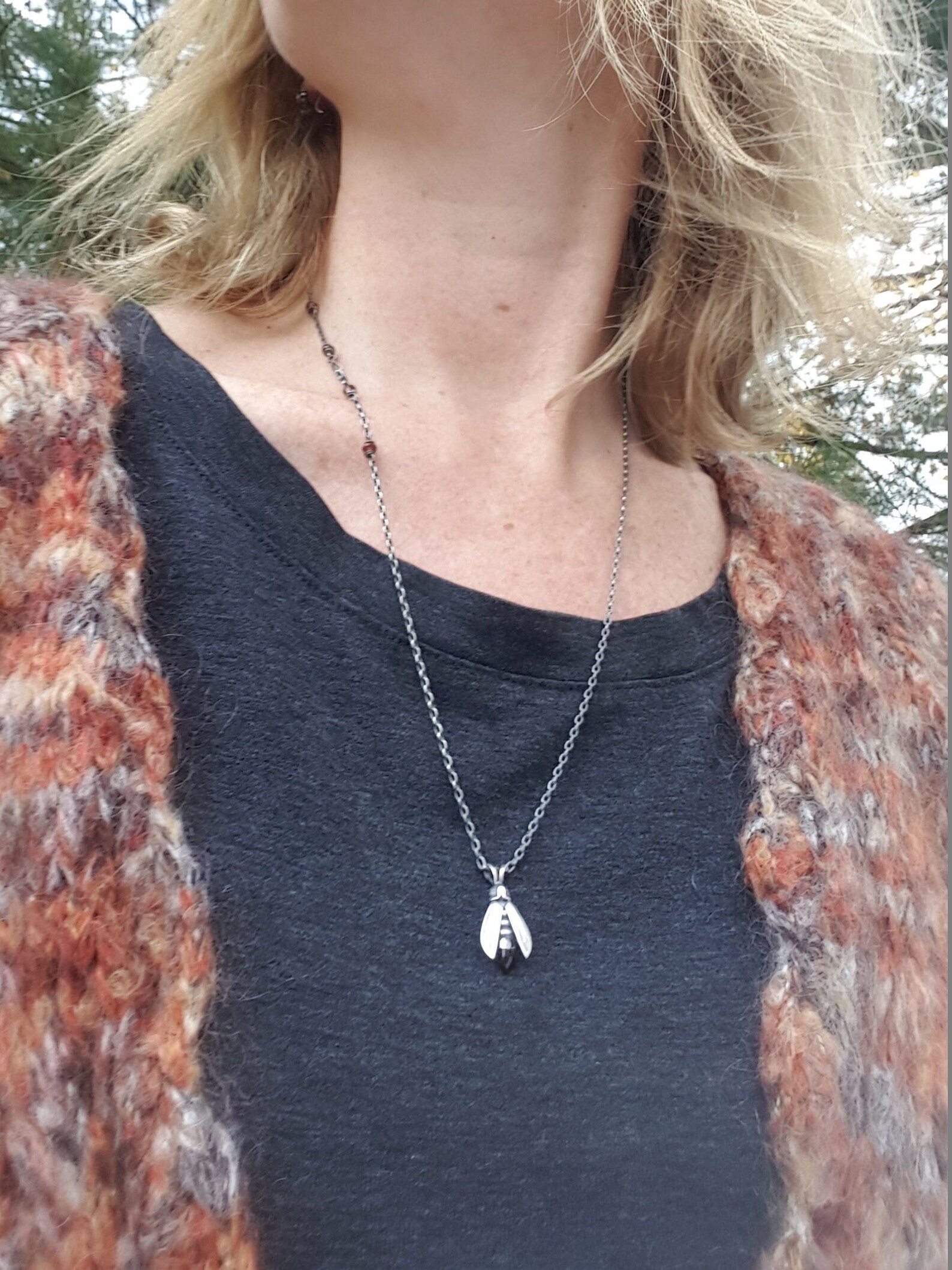 Firefly Necklace, Citrine Firefly, Sterling Insect Amulet, Firefly ...