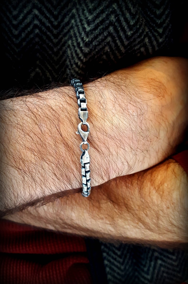 Rounded Box Chain Bracelet, 5mm Sterling Bracelet, Paved Path Bracelet ...