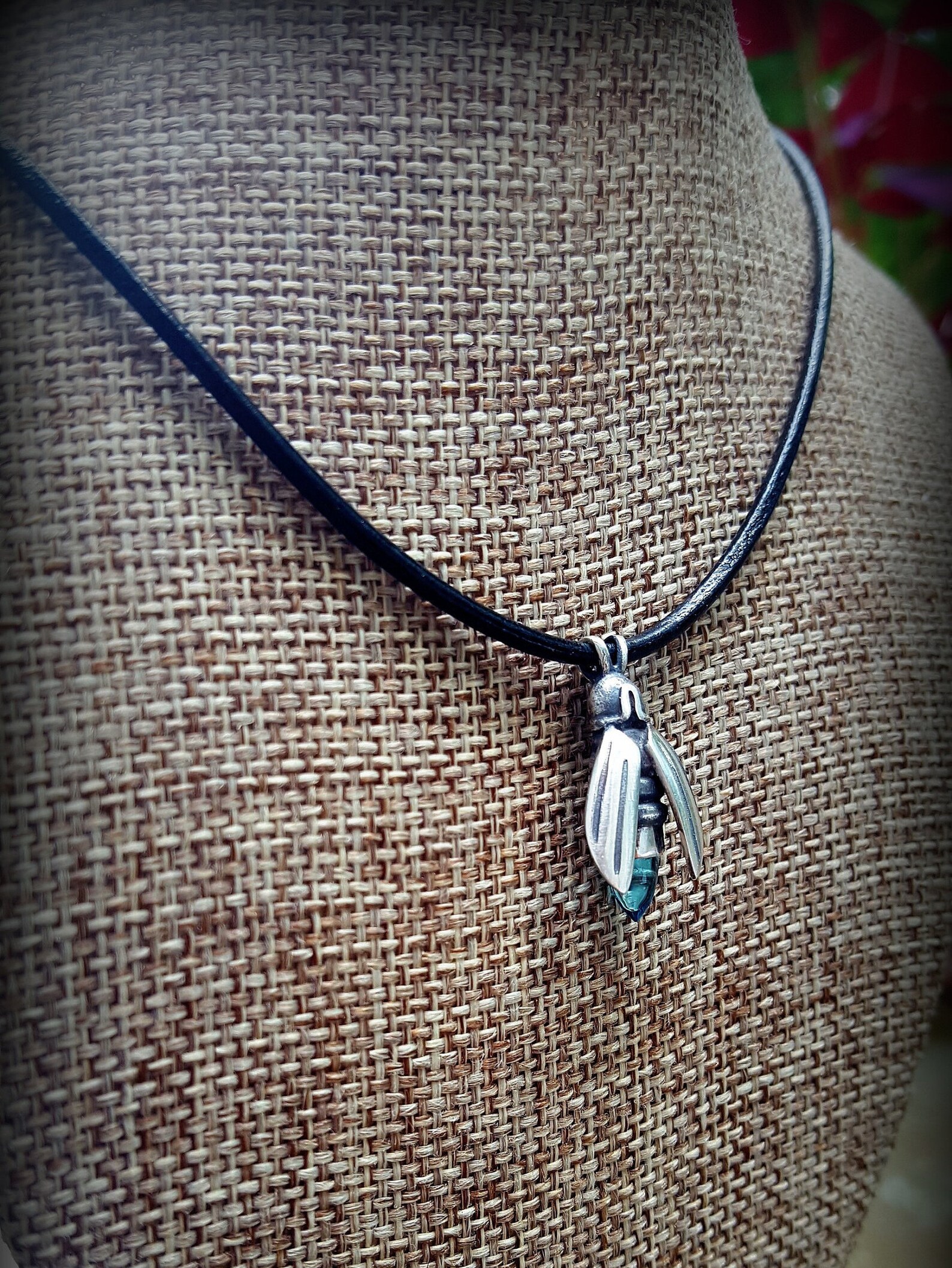 Blueghost Firefly on Leather Silver Firefly Necklace Blue - Etsy